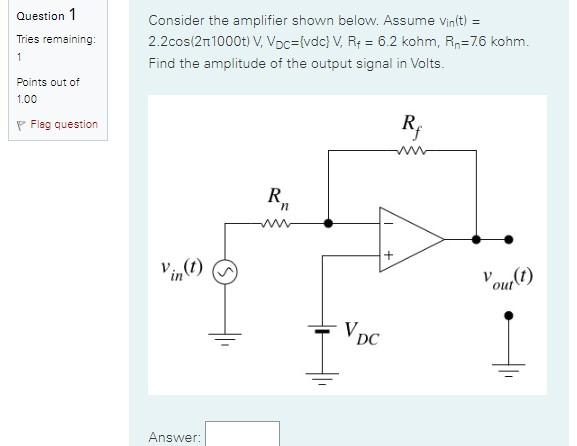 Solved Consider the amplifier shown below. Assume vin (t)= | Chegg.com