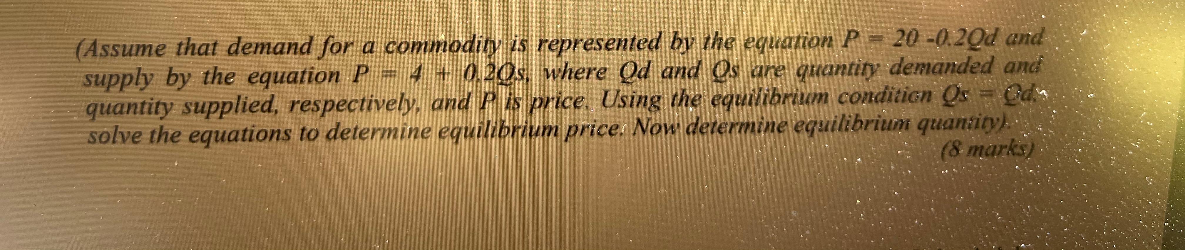 Solved (Assume that demand for a commodity is represented by | Chegg.com