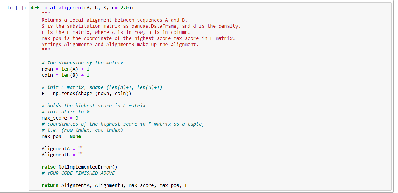 Question 2 (2 points) Implement the Smith-Waterman | Chegg.com