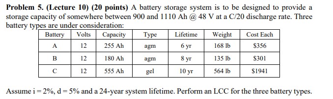 Solved Problem 5. (Lecture 10) (20 points) A battery storage | Chegg.com