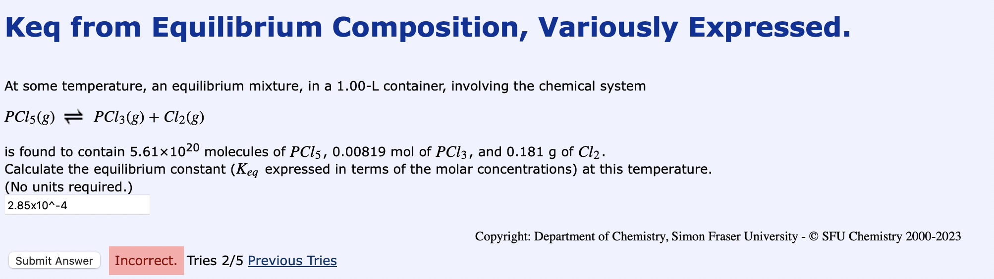 Solved Keq from Equilibrium Composition, Variously | Chegg.com