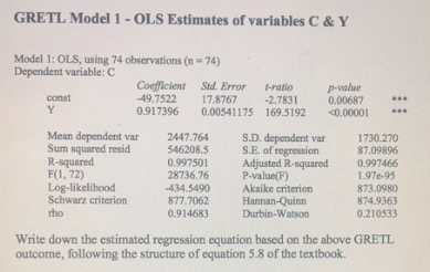 Solved GRETL Model 1 - OLS Estimates of variables C&Y Model | Chegg.com