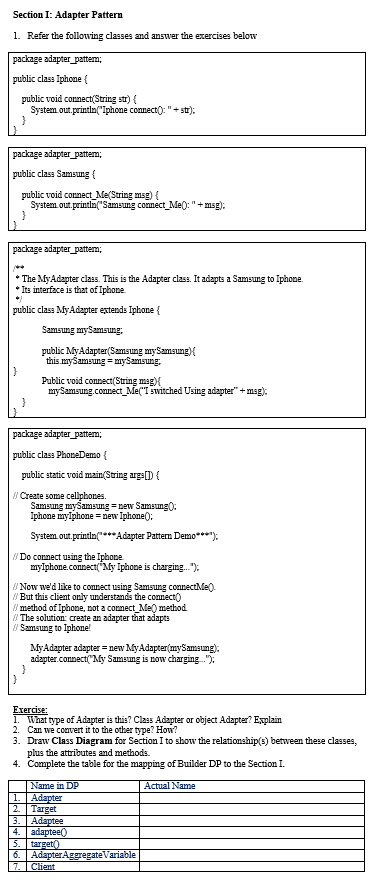 Solved Section I: Adapter Pattern 1. Refer the following | Chegg.com