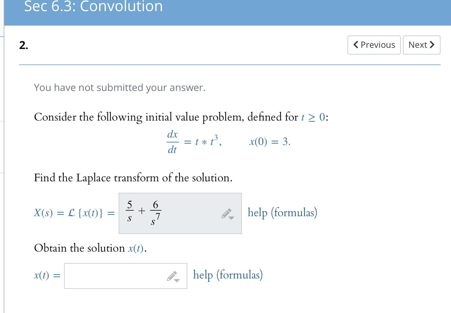 Solved Sec 6.3: Convolution 2. You have not | Chegg.com