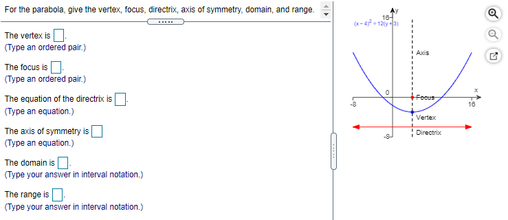 Solved For the parabola, give the vertex, focus, directrix, | Chegg.com