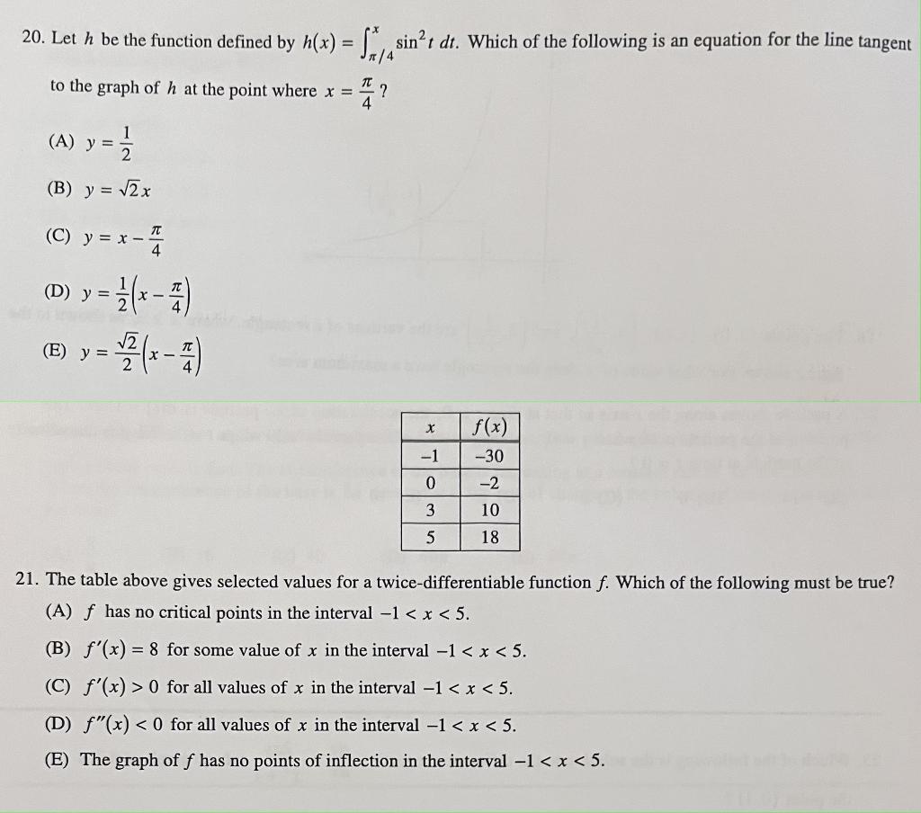 Solved 20. Let h be the function defined by | Chegg.com
