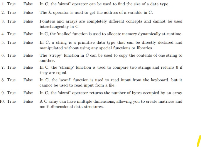 Solved 1. True False In C, the 'sizeof' operator can be used | Chegg.com