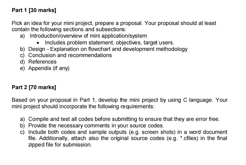 Solved Pick an idea for your mini project, prepare a | Chegg.com