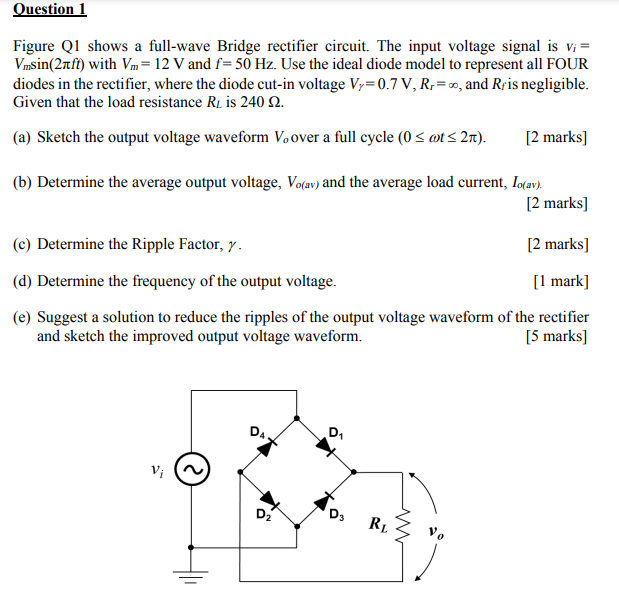 Solved Question 1 Figure Q1 shows a full-wave Bridge | Chegg.com
