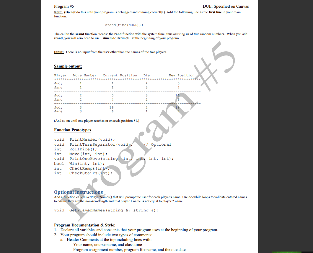 Program #5 DUE: Specified on Canvas Program Purpose | Chegg.com