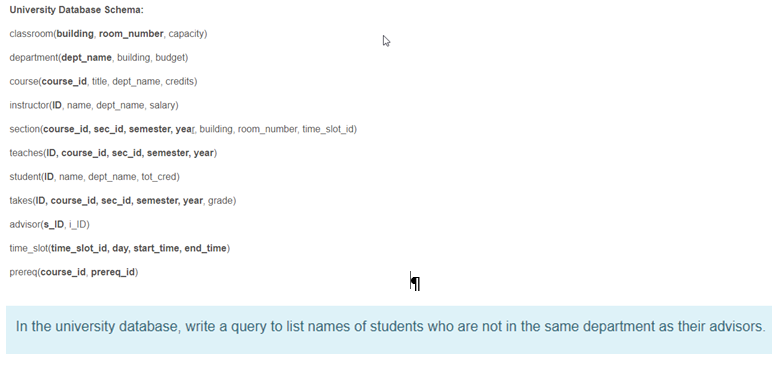 Solved University Database Schema: classroom(building, | Chegg.com