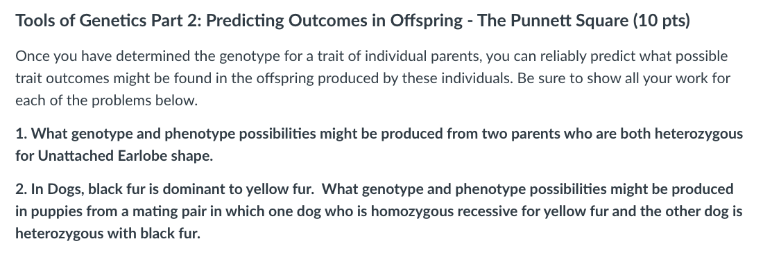 Solved Tools of Genetics Part 2: Predicting Outcomes in | Chegg.com