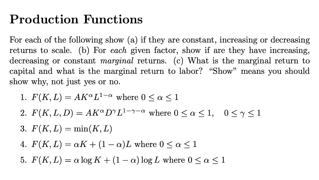 Solved Production Functions For each of the following show | Chegg.com