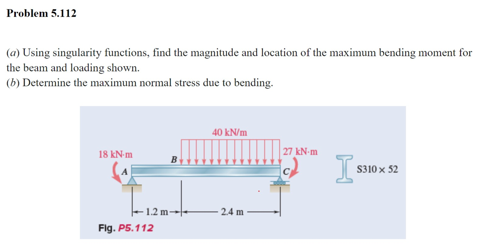 Solved Problem 5.112 (a) Using singularity functions, find | Chegg.com