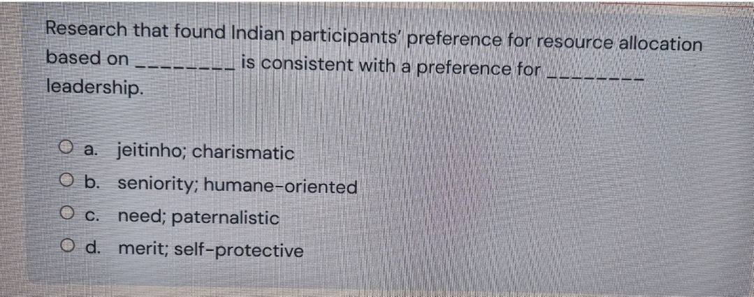 Solved Research that found Indian participants' preference | Chegg.com
