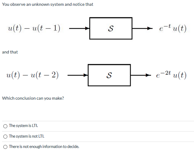 Solved You observe an unknown system and notice that ult) – | Chegg.com
