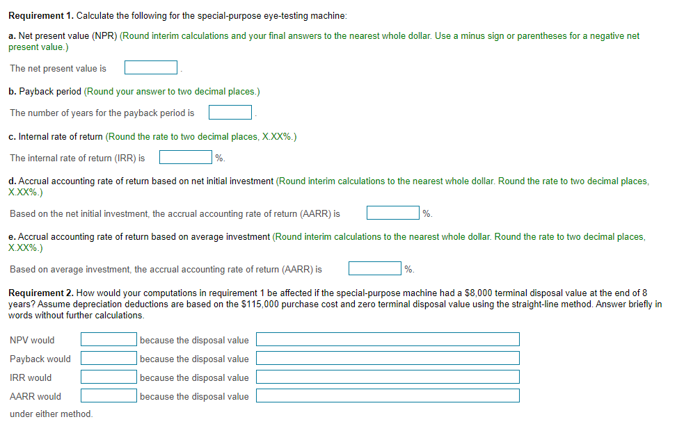 Requirement 1. Calculate the following for the | Chegg.com