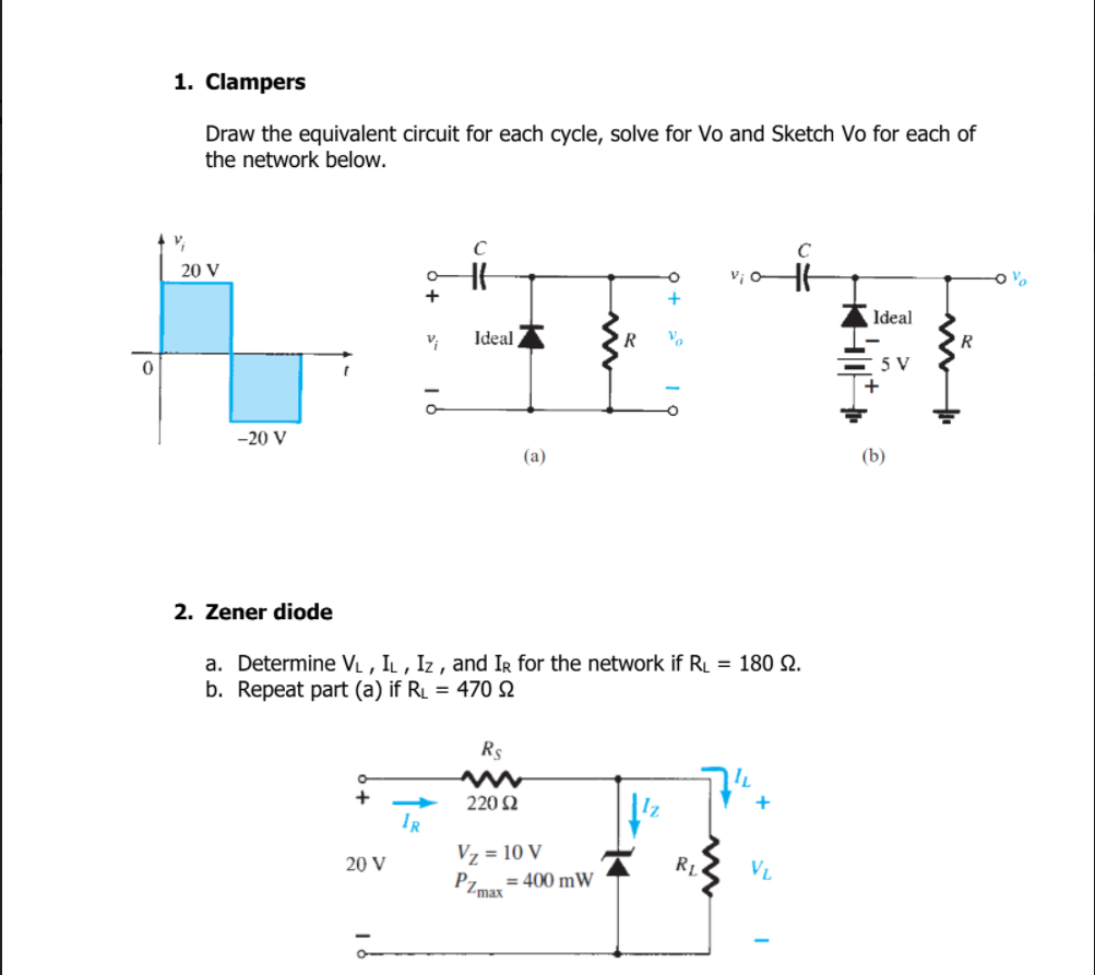 Solved 1. Clampers Draw the equivalent circuit for each | Chegg.com Solved 1. Clampers Draw the equivalent circuit for each | Chegg.com
