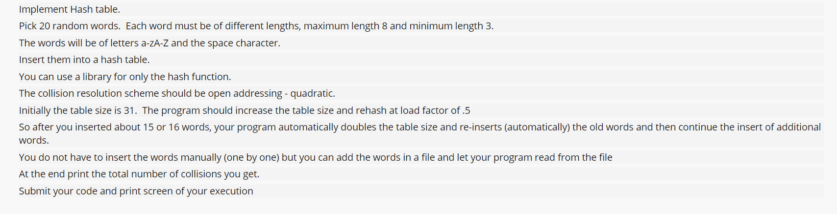 Solved Implement Hash table. Pick 20 random words. Each word | Chegg.com