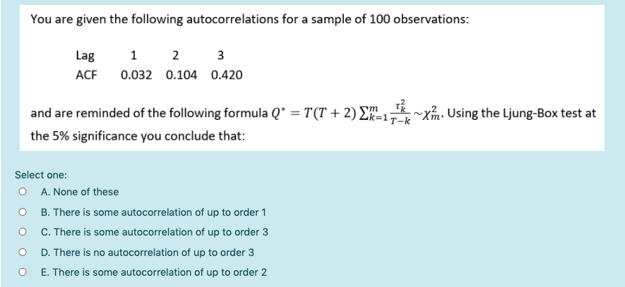 Solved You are given the following autocorrelations for a | Chegg.com