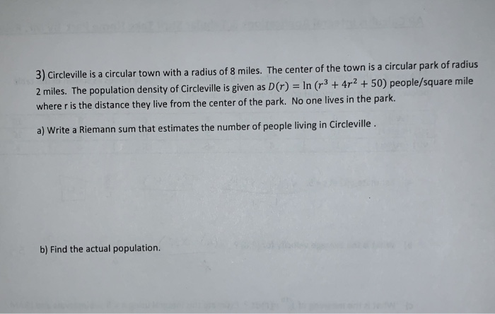 Solved 3) Circleville is a circular town with a radius of 8 | Chegg.com
