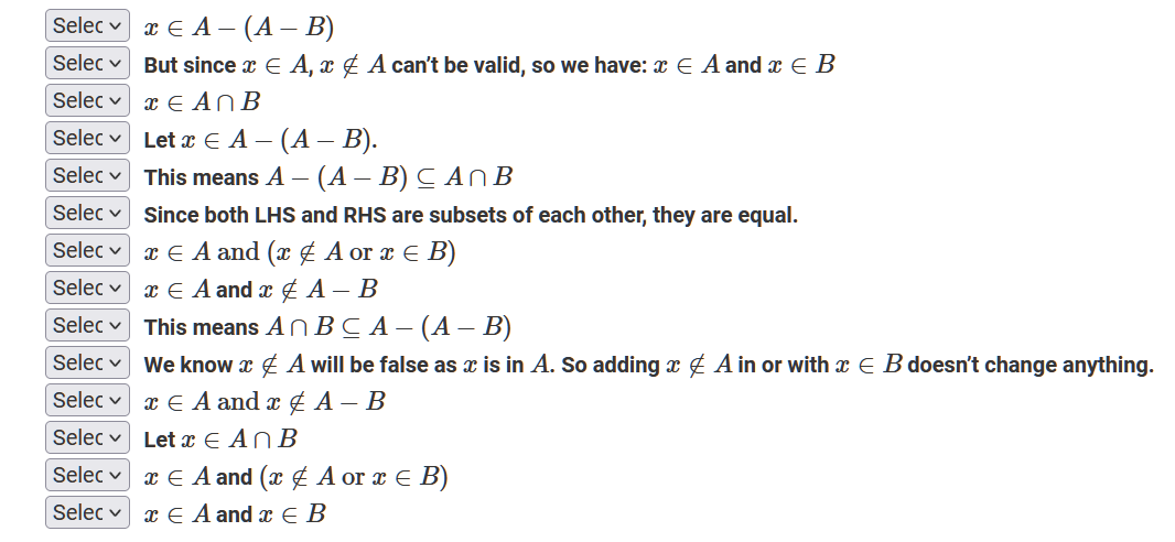 Solved Prove that A−(A−B)=A∩BAnswer: To prove this equality, | Chegg.com