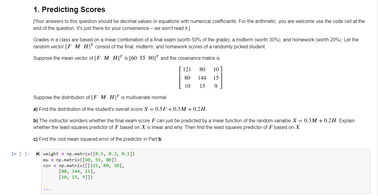 Solved 1. Predicting Scores [Your answers to this question | Chegg.com