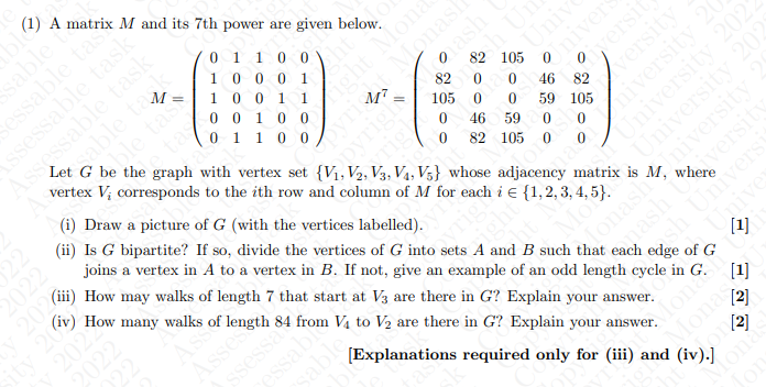Solved sable sessable task 2022 A matrix M and its 7th power | Chegg.com