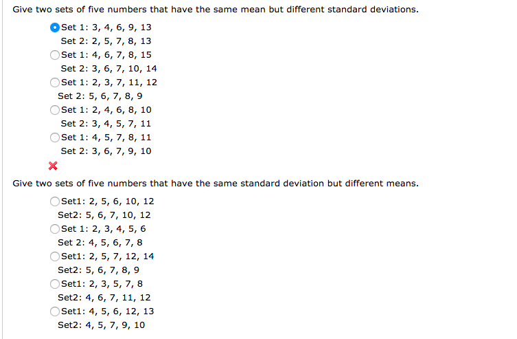 Solved Give two sets of five numbers that have the same mean | Chegg.com