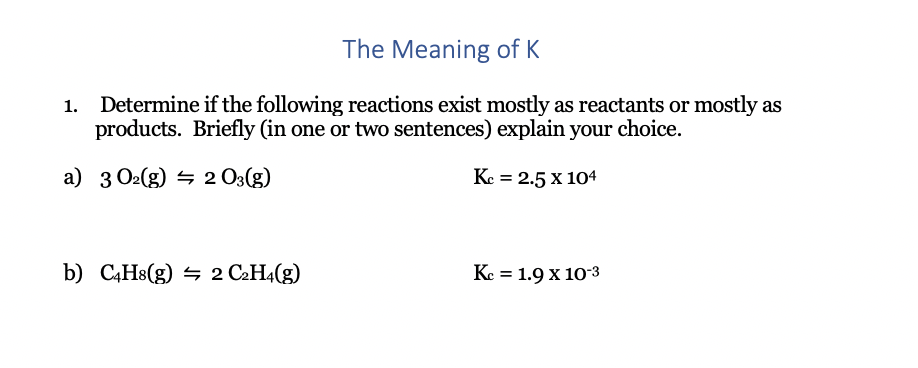 Solved The Meaning of K Determine if the following reactions | Chegg.com