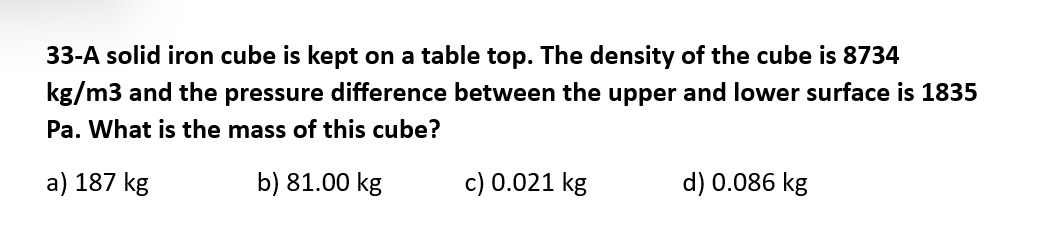 Solved 33-A solid iron cube is kept on a table top. The | Chegg.com