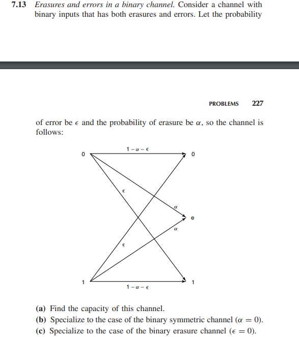 Solved 7.13 Erasures and errors in a binary channel. | Chegg.com