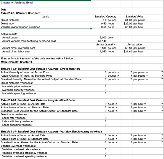 Solved Chapter 09: Applying Excel: Excel Worksheet (Part 1 | Chegg.com