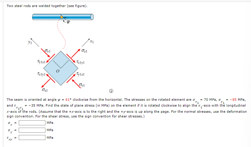 Two steel rods are welded together (see figure). O x | Chegg.com