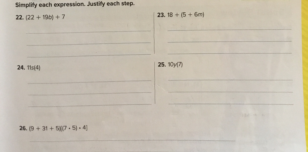 Solved Simplify each expression. Justify each step. 22. (22 | Chegg.com