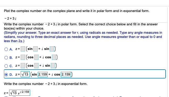 Solved Plot the complex number on the complex plane and | Chegg.com