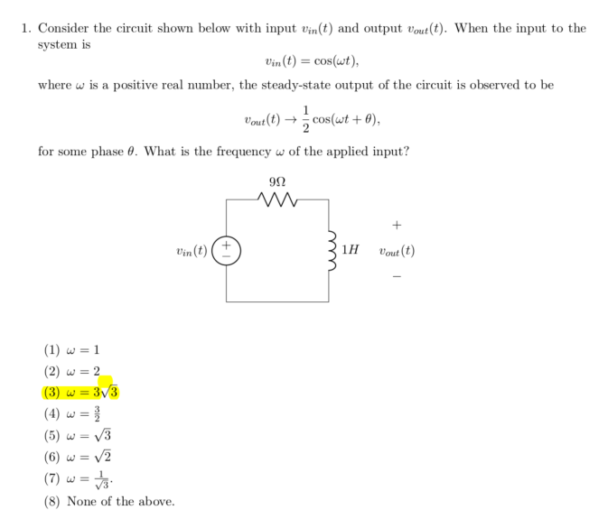 Solved 1. Consider the circuit shown below with input vin(t) | Chegg.com