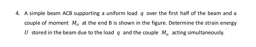 Solved 4. A simple beam ACB supporting a uniform load q over | Chegg.com