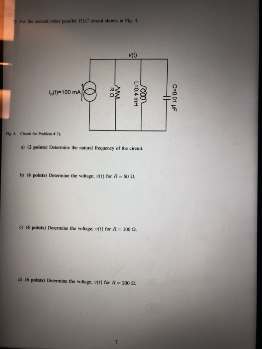Solved For the second order parallel R.LC circuit shown in | Chegg.com