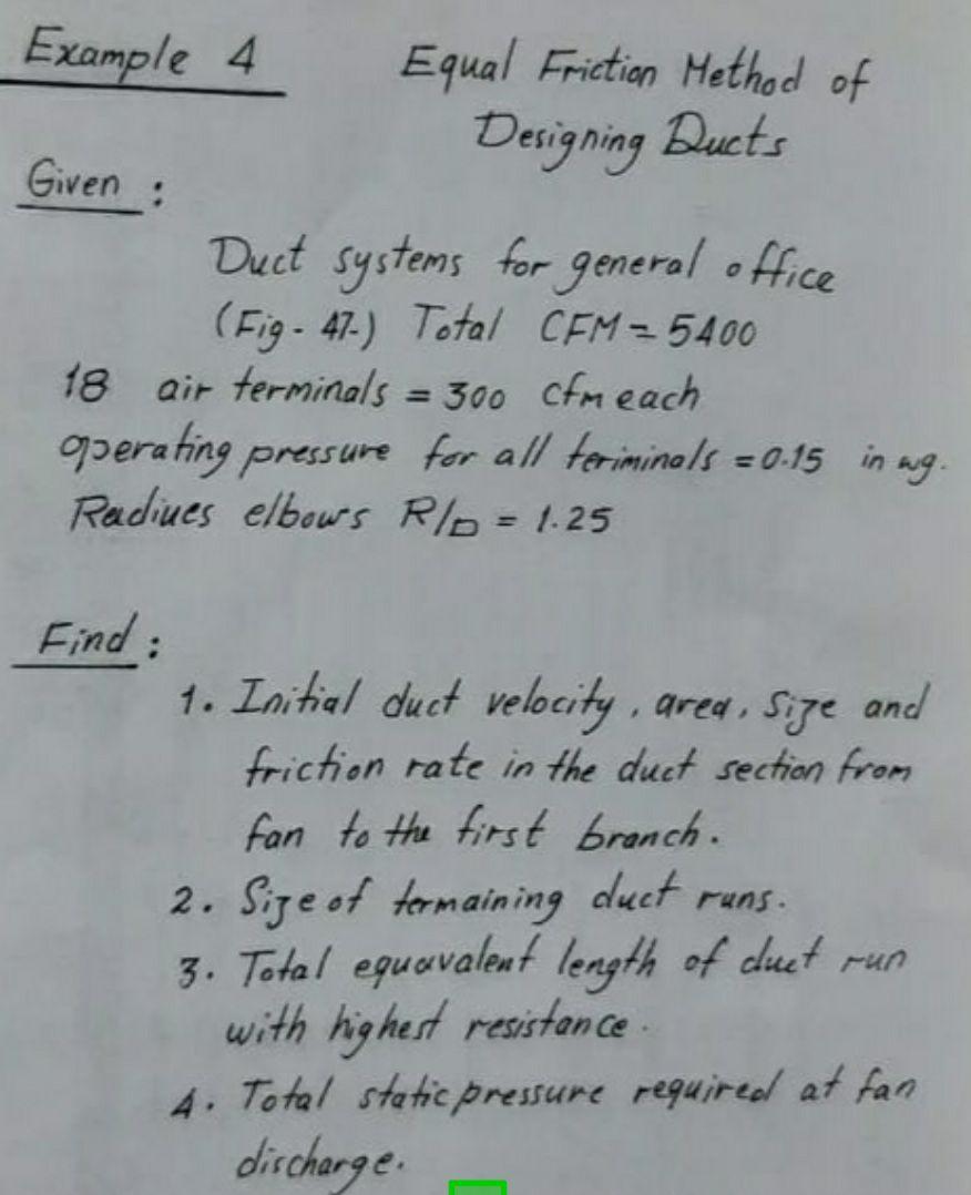 Solved Example 4 Equal Friction Method of Designing Ducts | Chegg.com