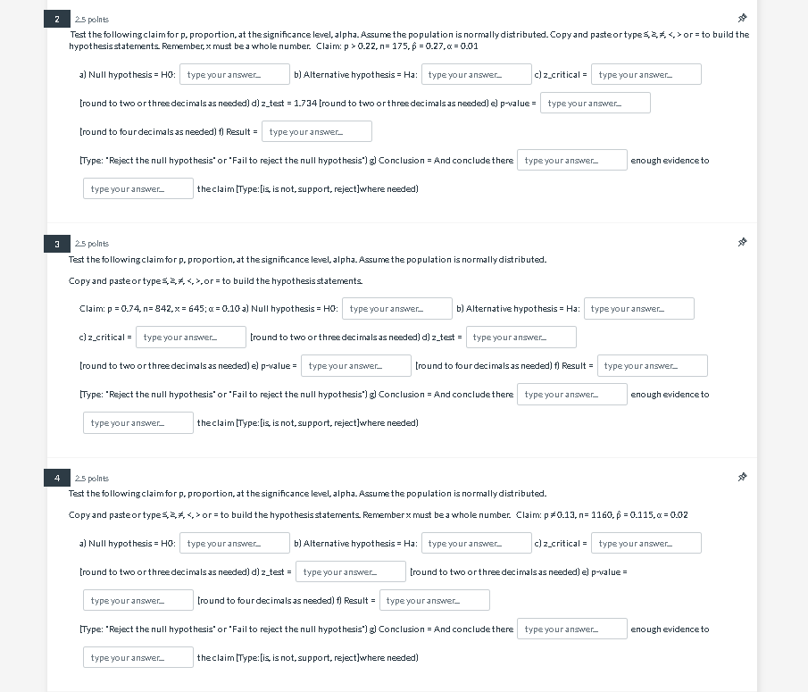 Solved 2. Test the following claim for p, proportion, at | Chegg.com