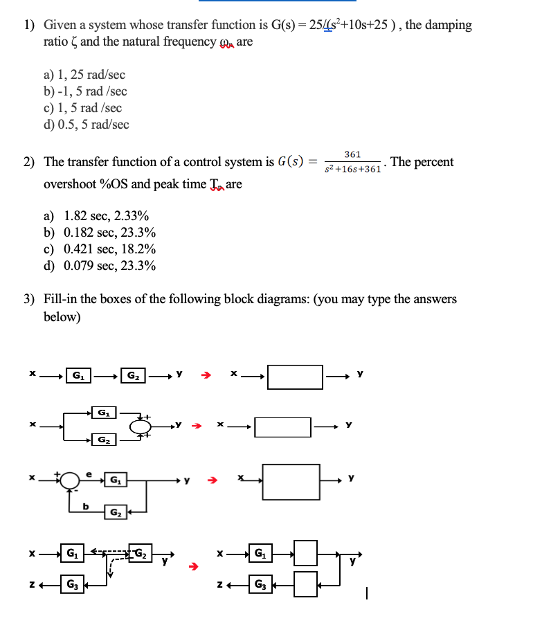 Solved 1 Given A System Whose Transfer Function Is Gs 9663