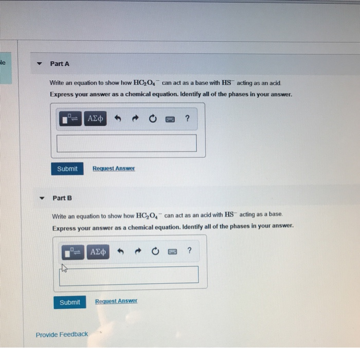 Solved le Part A Write an equation to show how HC204 can act | Chegg.com