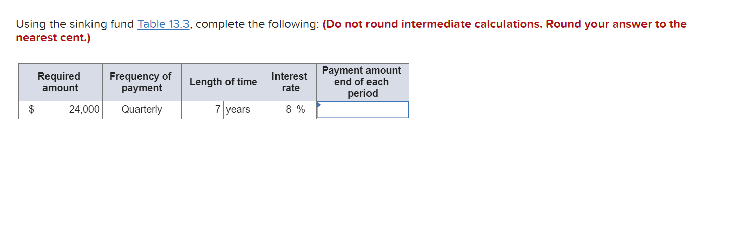 Solved Using the sinking fund Table 13.3, complete the | Chegg.com