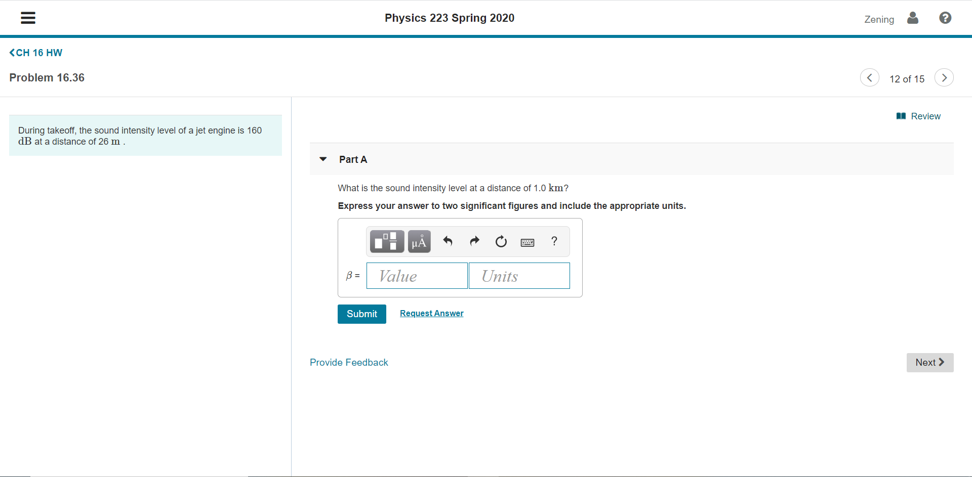 Solved Physics 223 Spring 2020 Zening : Review During | Chegg.com