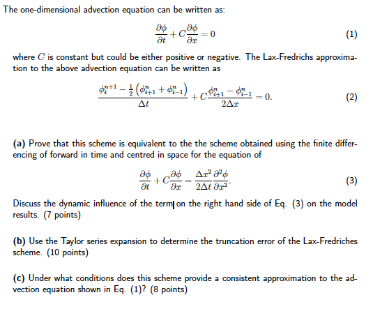 The one-dimensional advection equation can be written | Chegg.com