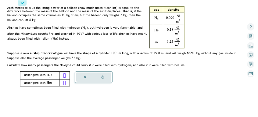Solved Archimedes tells us the lifting power of a balloon | Chegg.com