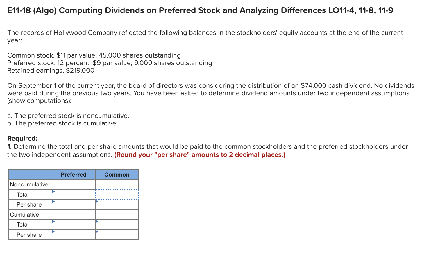 Solved E11-18 (Algo) Computing Dividends on Preferred Stock | Chegg.com