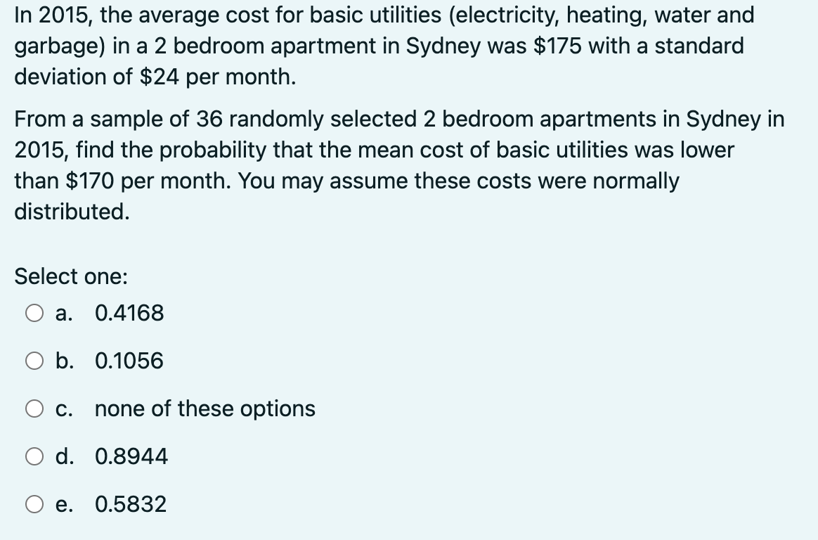 Solved a In 2015, the average cost for basic utilities | Chegg.com