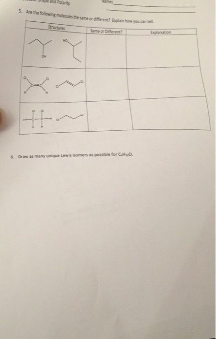 Solved CEM 141 Recitation 10 Molecular Shape and Polarity | Chegg.com